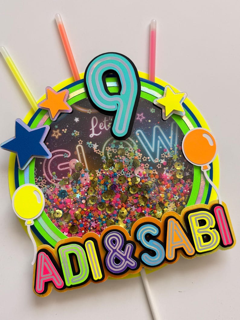Let’s Glow Crazy Cake Topper Glow in the Dak Party Neon Colors Glow ...