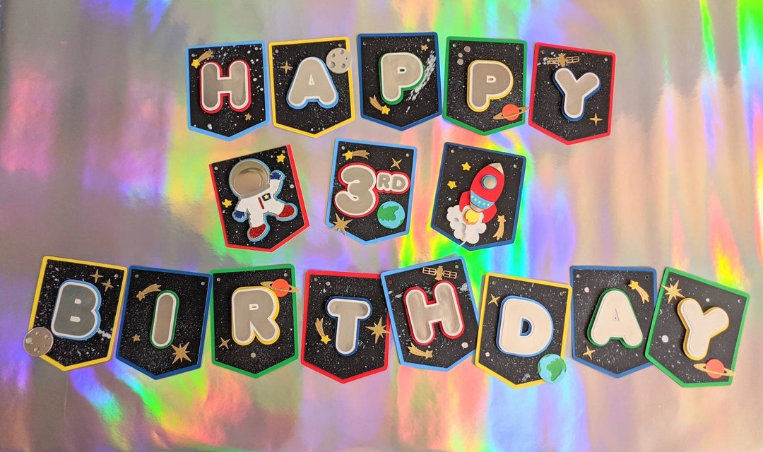 Space Astronaut Birthday Banner Outer Space Party - Etsy
