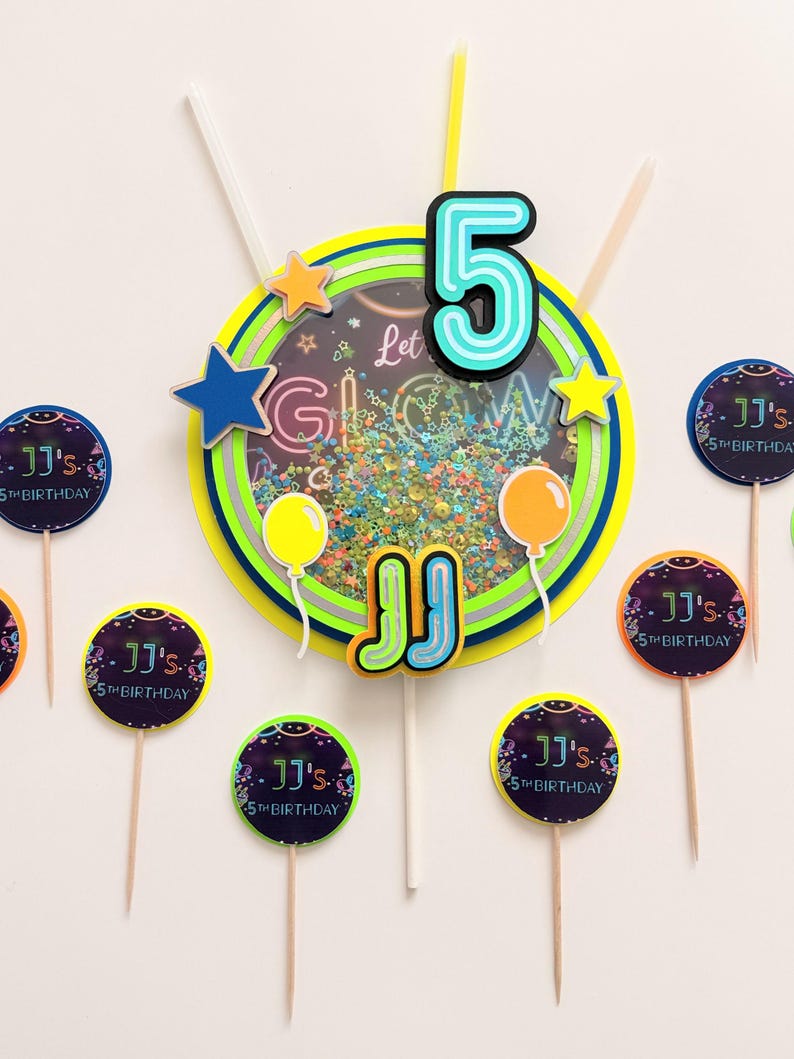 Let’s Glow Crazy Cake Topper Glow in the Dak Party Neon Colors Glow ...