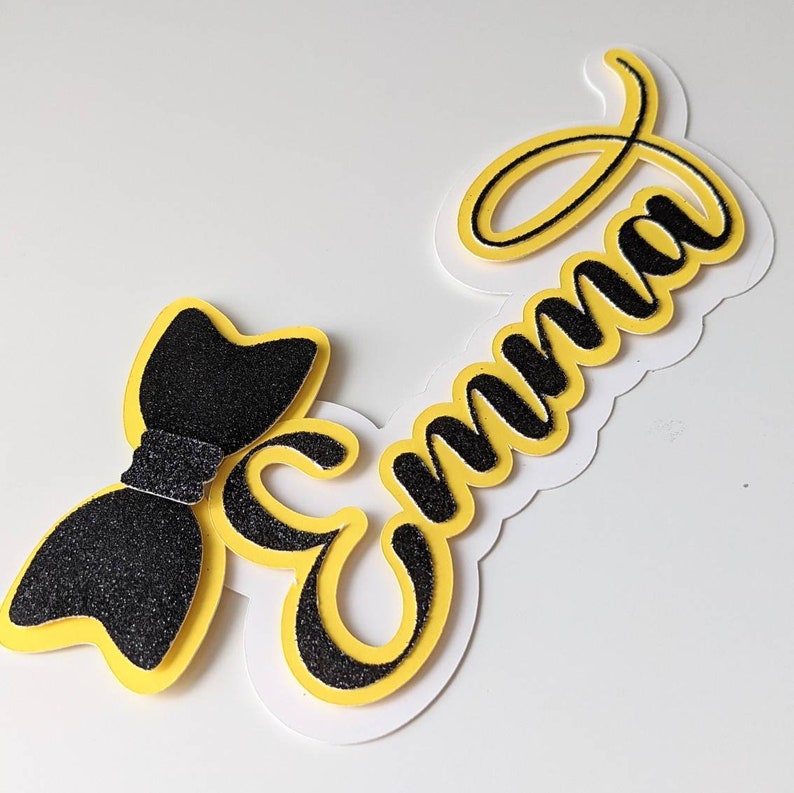 Emma's Yellow Bow Number Cake Topper Birthday decor | Etsy