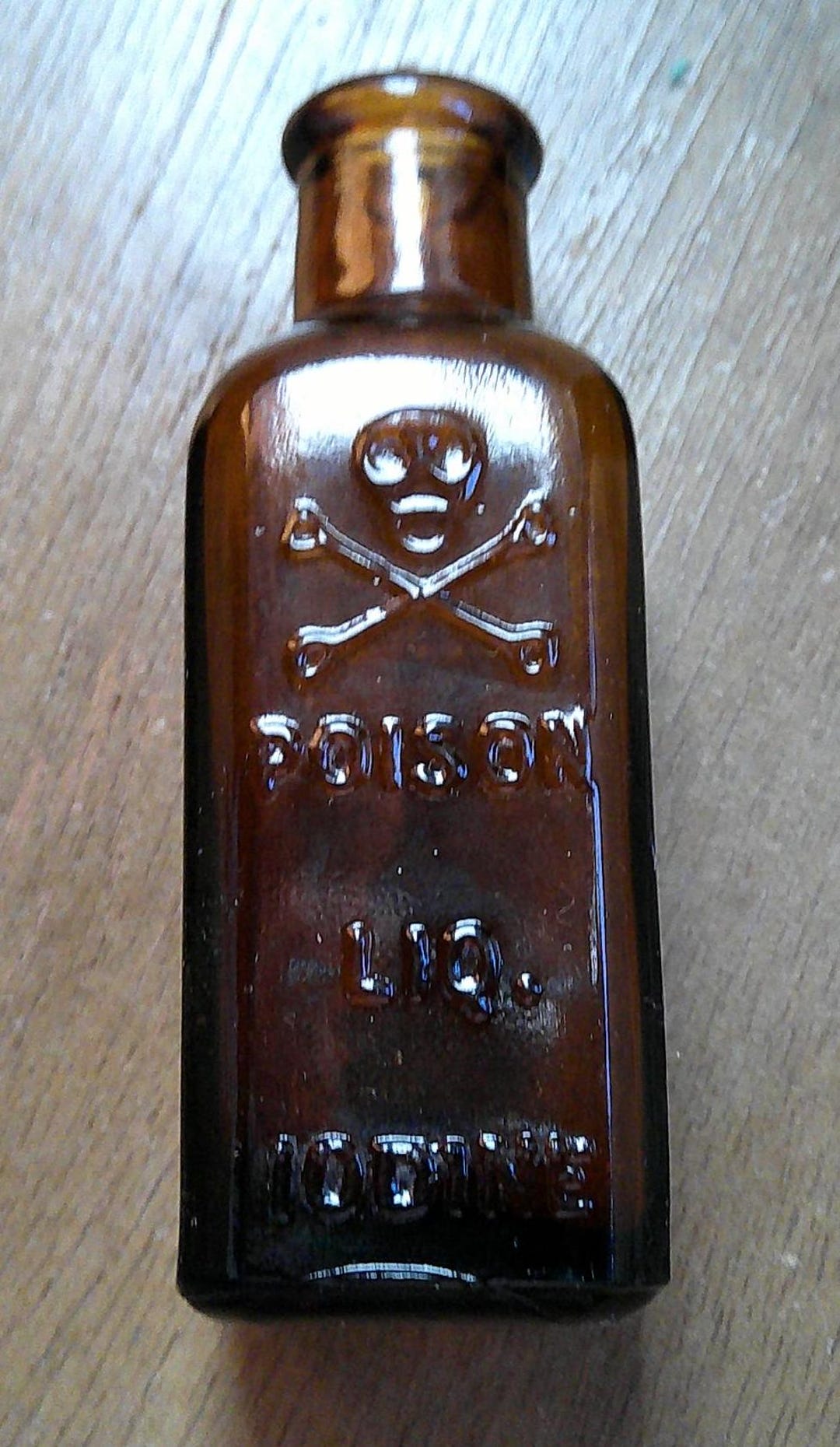 Amber Cross Bones Poison LIQ. Iodine Bottle3 an 1/4 Inches Tall , Blob ...