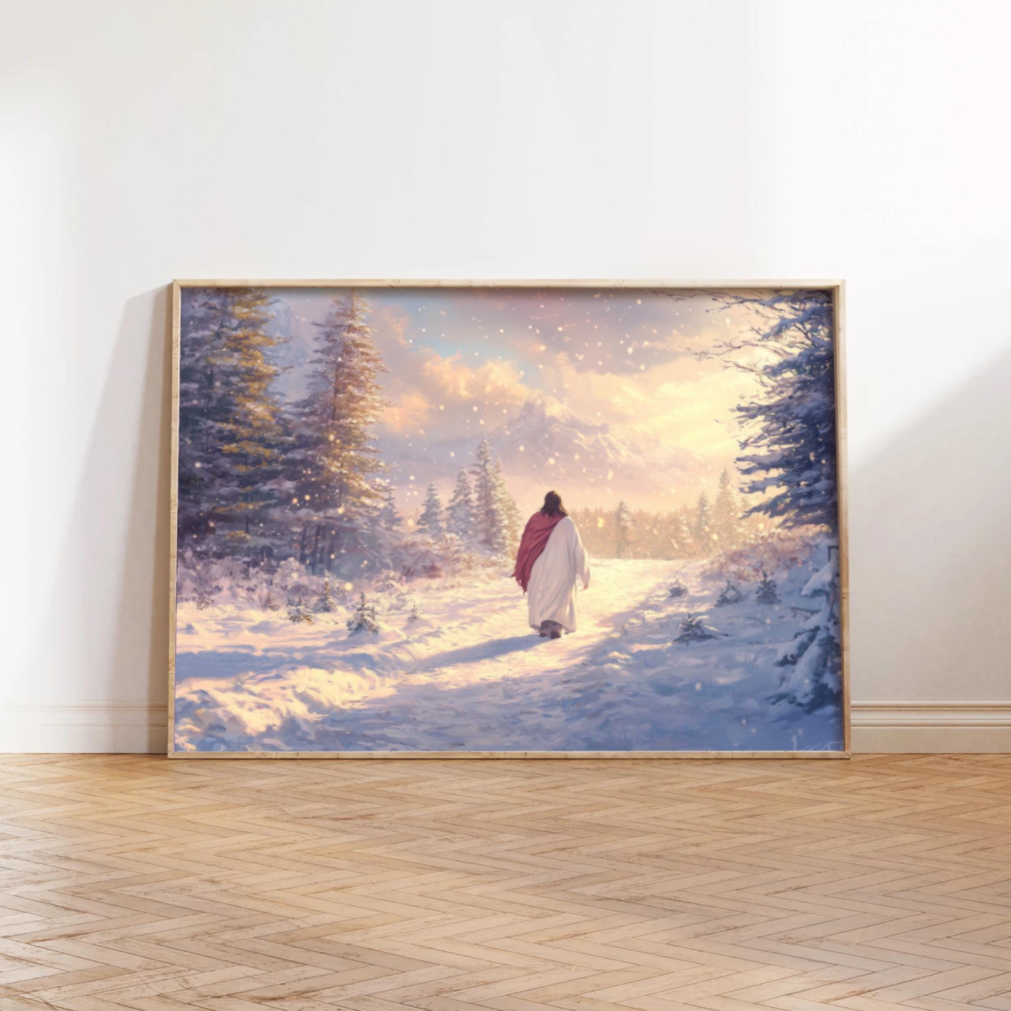 I Will Follow - Jesus Christ Walking in the Snow, Christian Wall Art ...