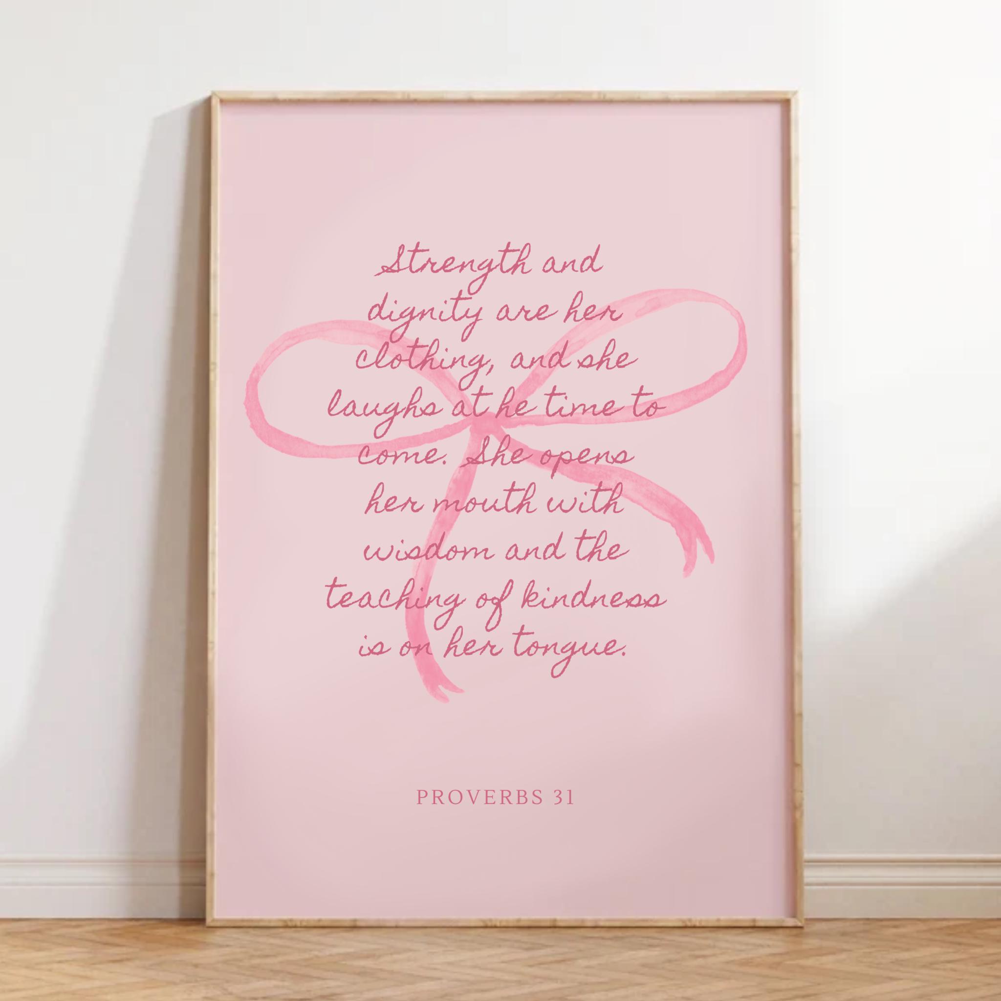 Proverbs 31, Woman Coquette Aesthetic Pink Bow Bible Verse, Gift for ...