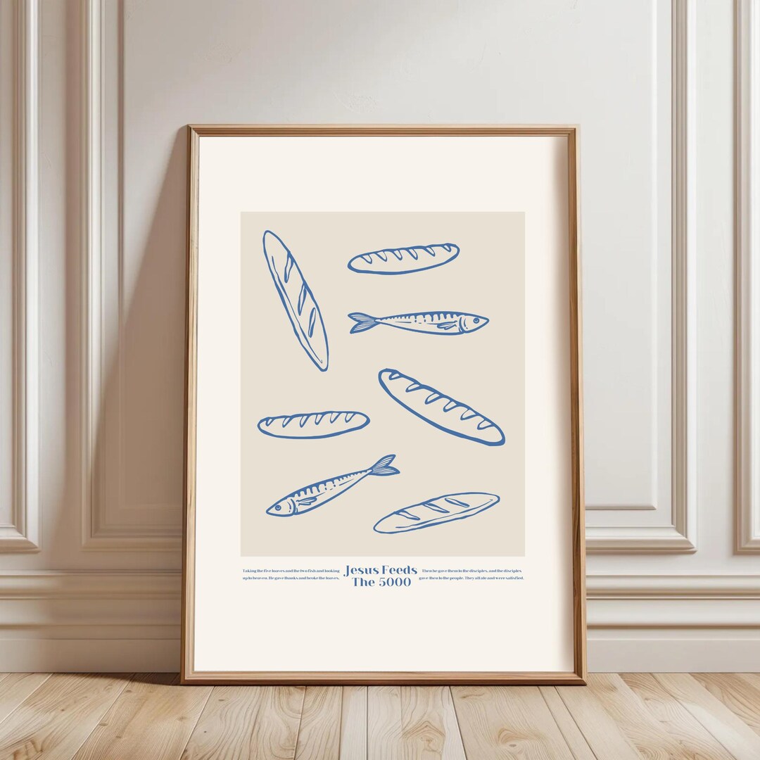 Jesus Feeds the 5000 Fish and Loaves Minimalist Food Print, Aesthetic ...
