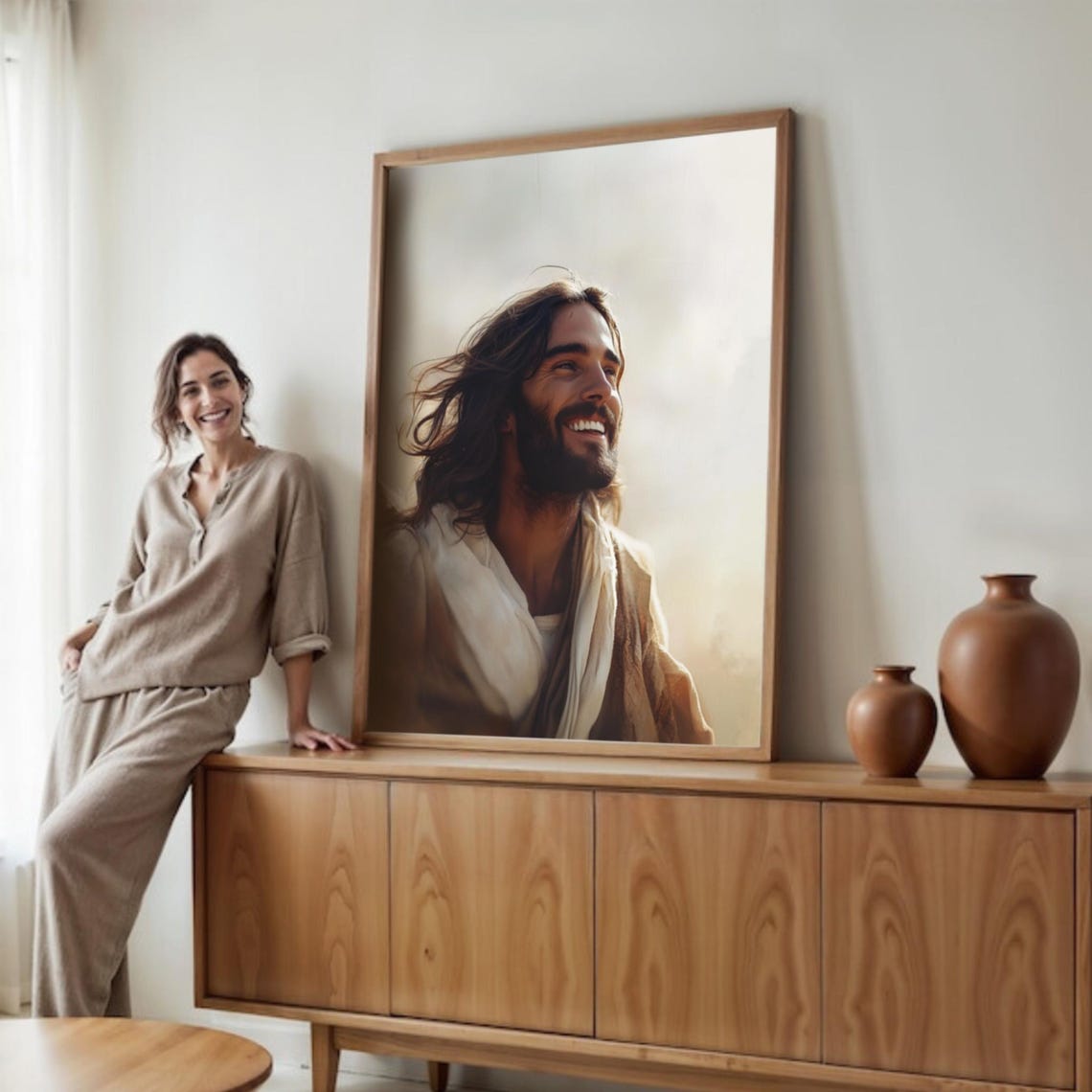 Jesus Smiling, Modern Jesus Painting, Jesus Reflecting, Modern ...