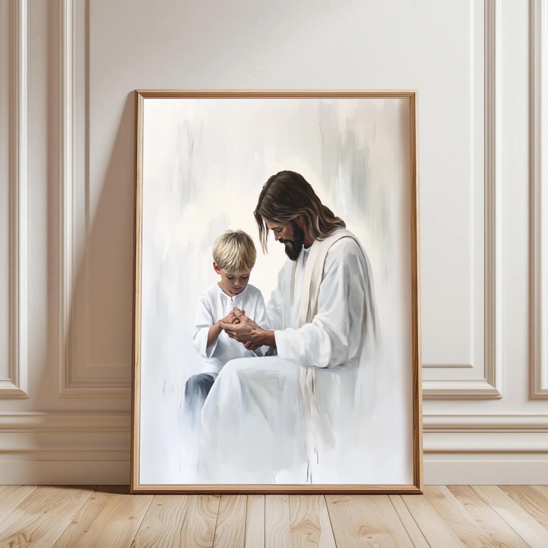 Jesus and Little Boy Praying, Modern Christian Art, Jesus Christ and ...