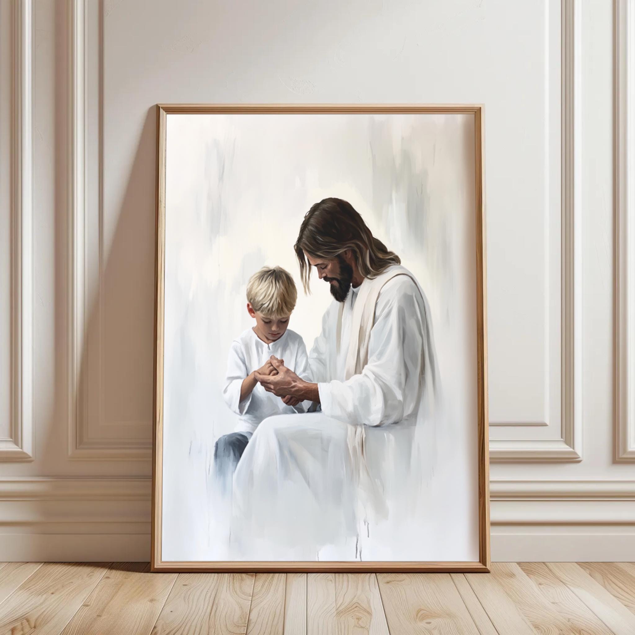 Jesus and Little Boy Praying, Modern Christian Art, Jesus Christ and ...