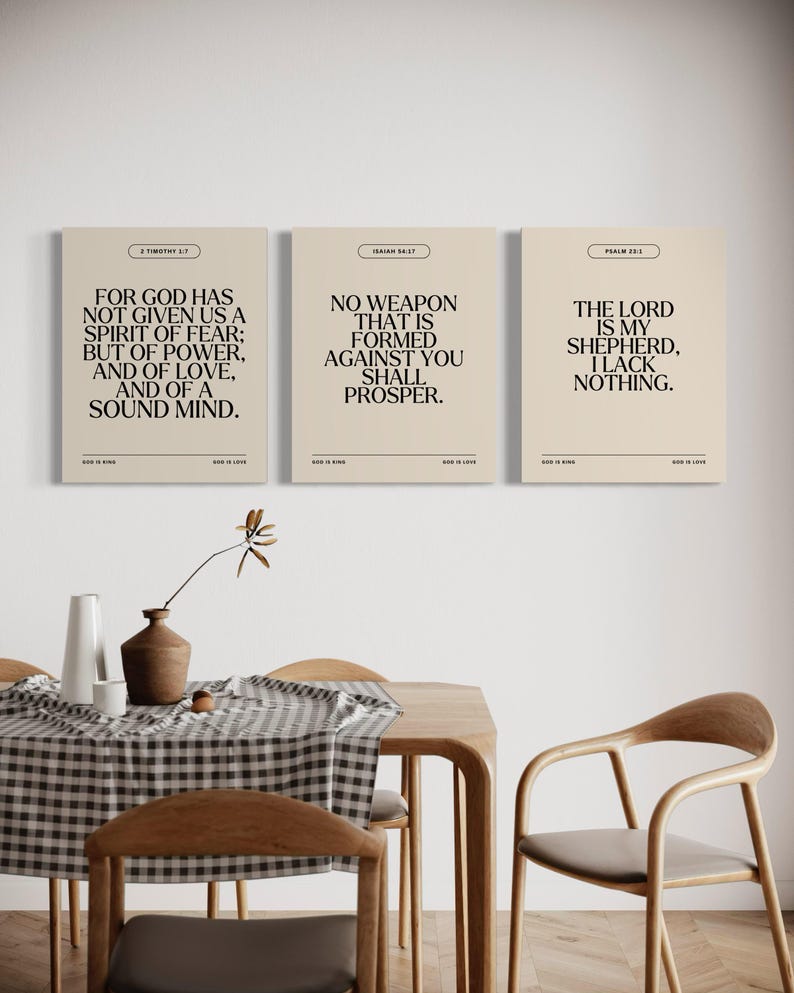 Set of 3 Neutral Christian Wall Art Prints | Modern Bible Verse Decor ...
