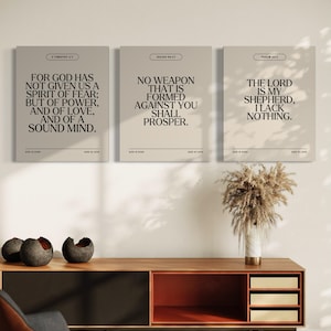 Set of 3 Neutral Christian Wall Art Prints | Modern Bible Verse Decor ...
