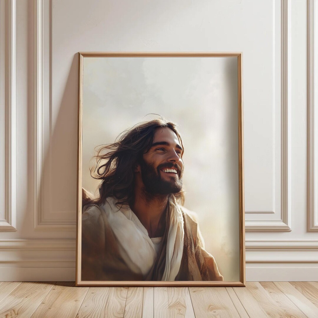 Jesus Smiling, Modern Jesus Painting, Jesus Reflecting, Modern ...