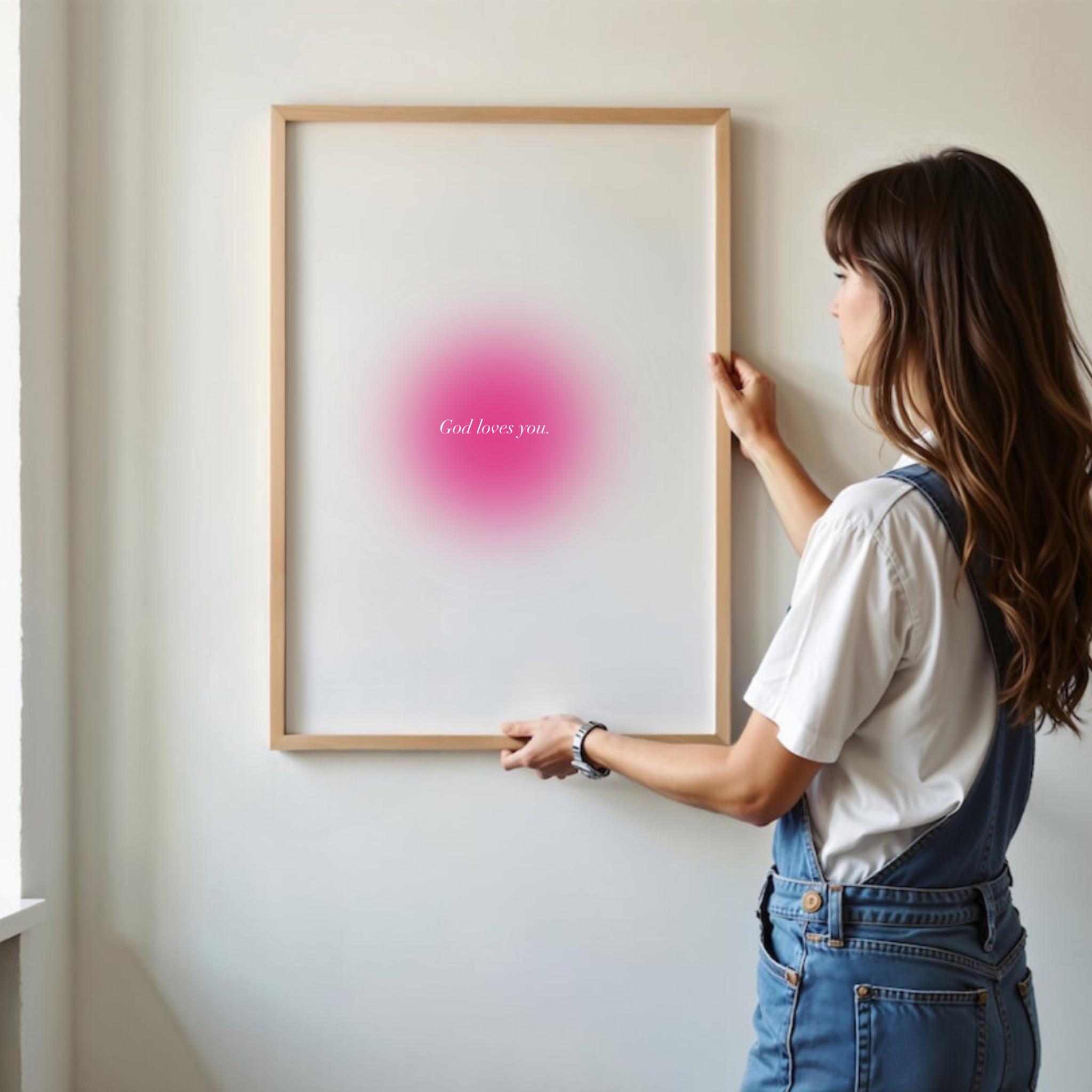 Pink Positive Aura Poster, God Loves You Poster, Pink Gradient Print ...