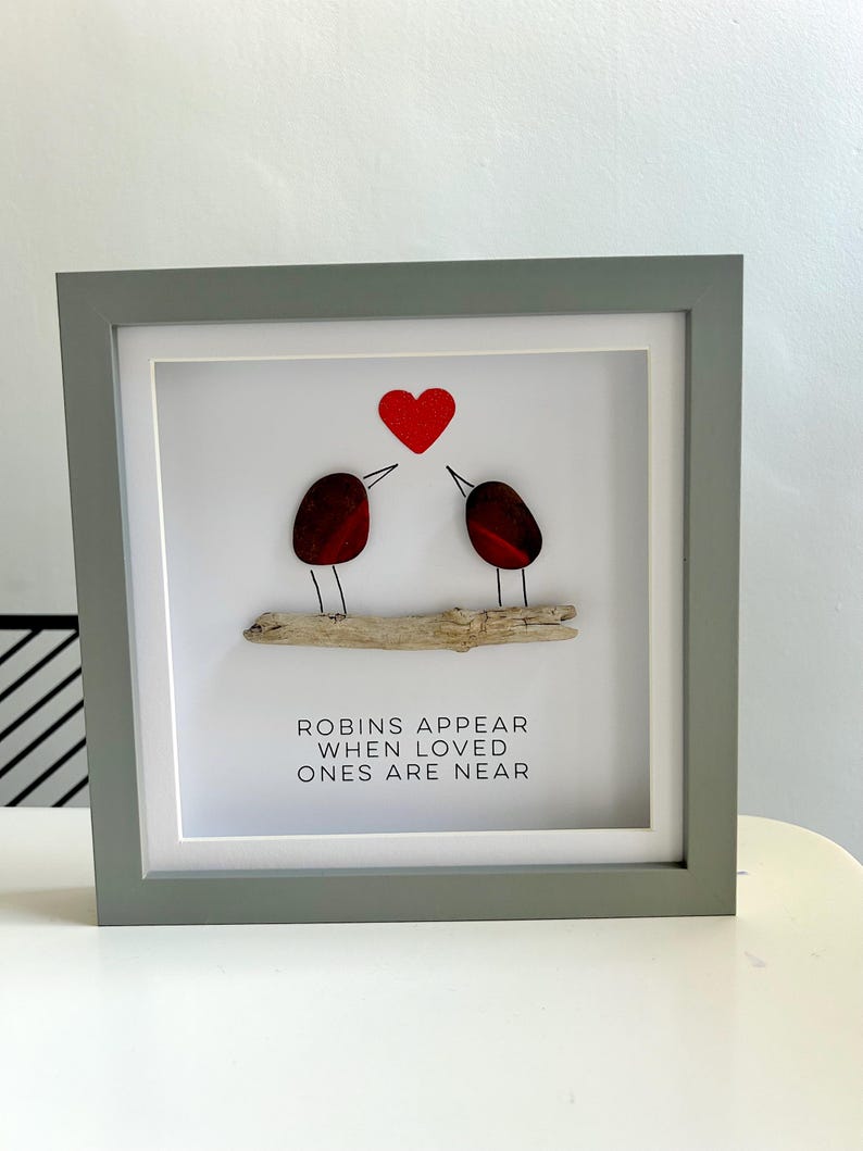 Handmade Pebble Art Frame: Robin Memorial Gift (18cm) - Loss of Loved ...