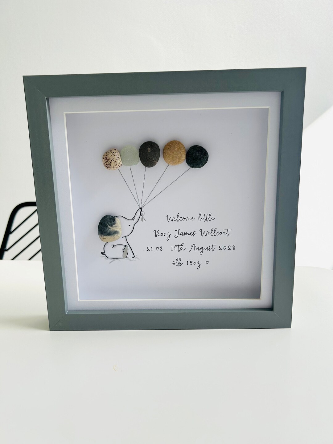 Pebble Art Frame Elephant Balloons Newbaby Newborn Boy Girl Nursery ...