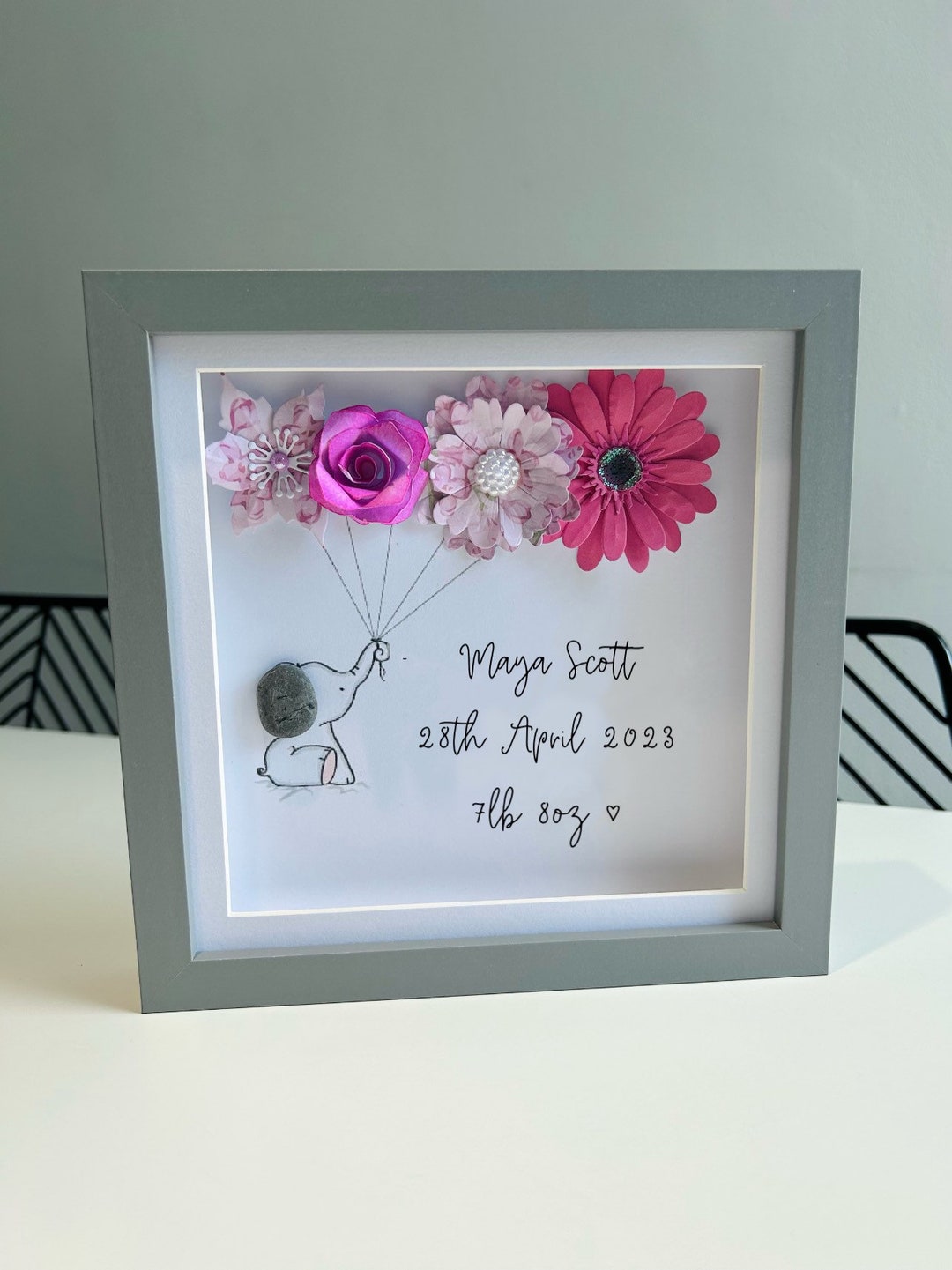 Welcome to the World Frame Personalised - Elephant - Pink Flowers ...