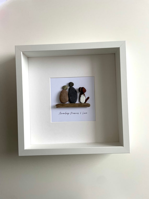 Couple and Dog Pebble Art Beagle Frame Family Gift | Etsy
