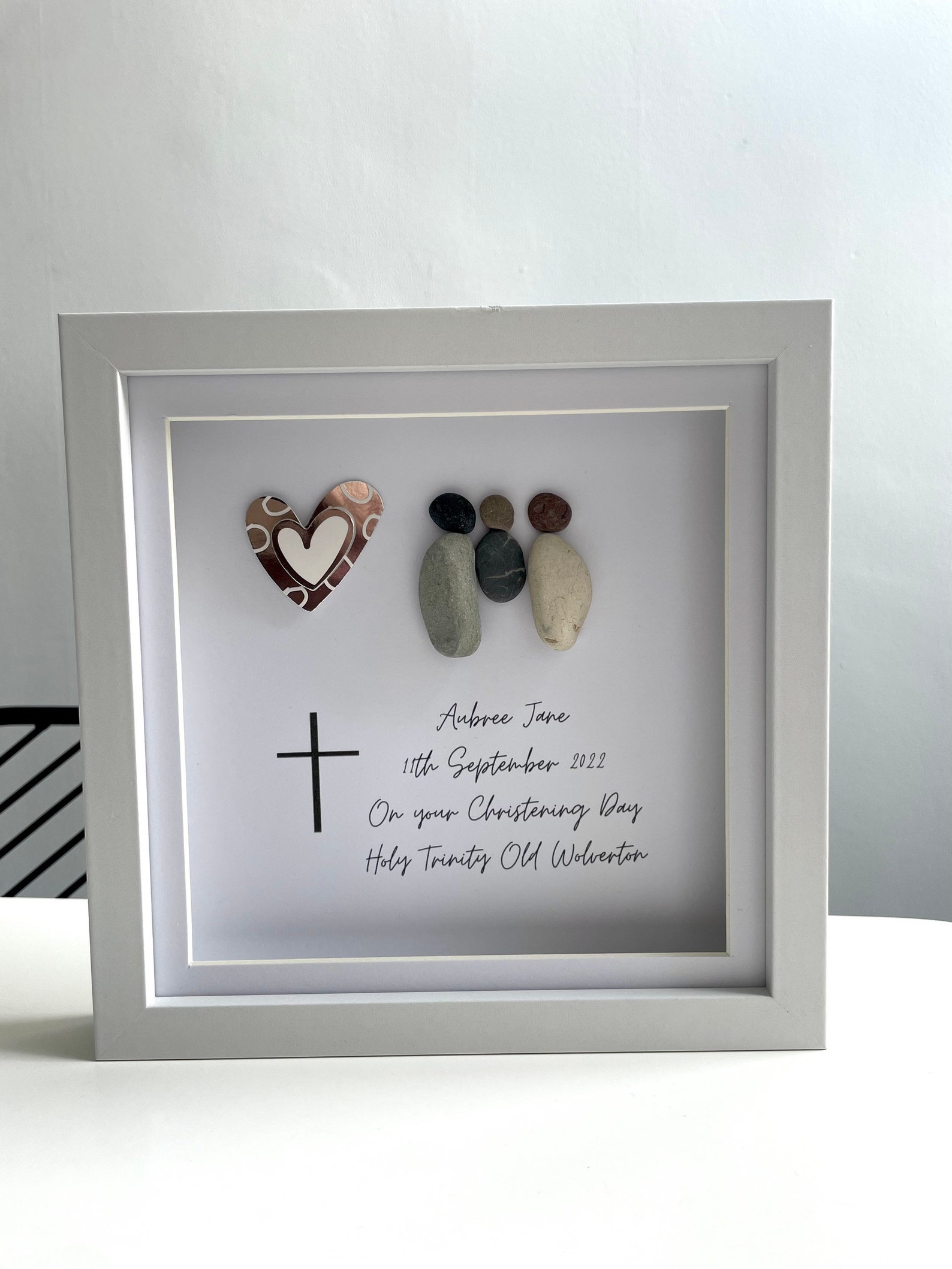 Handmade Christening Pebble Art Frame - Personalised Keepsake - Baptism ...