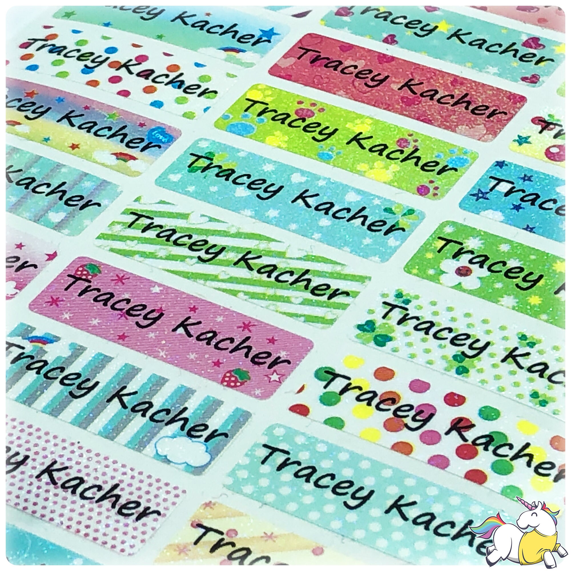 Personalized School Stickers and Labels - Glitter Waterproof Name ...