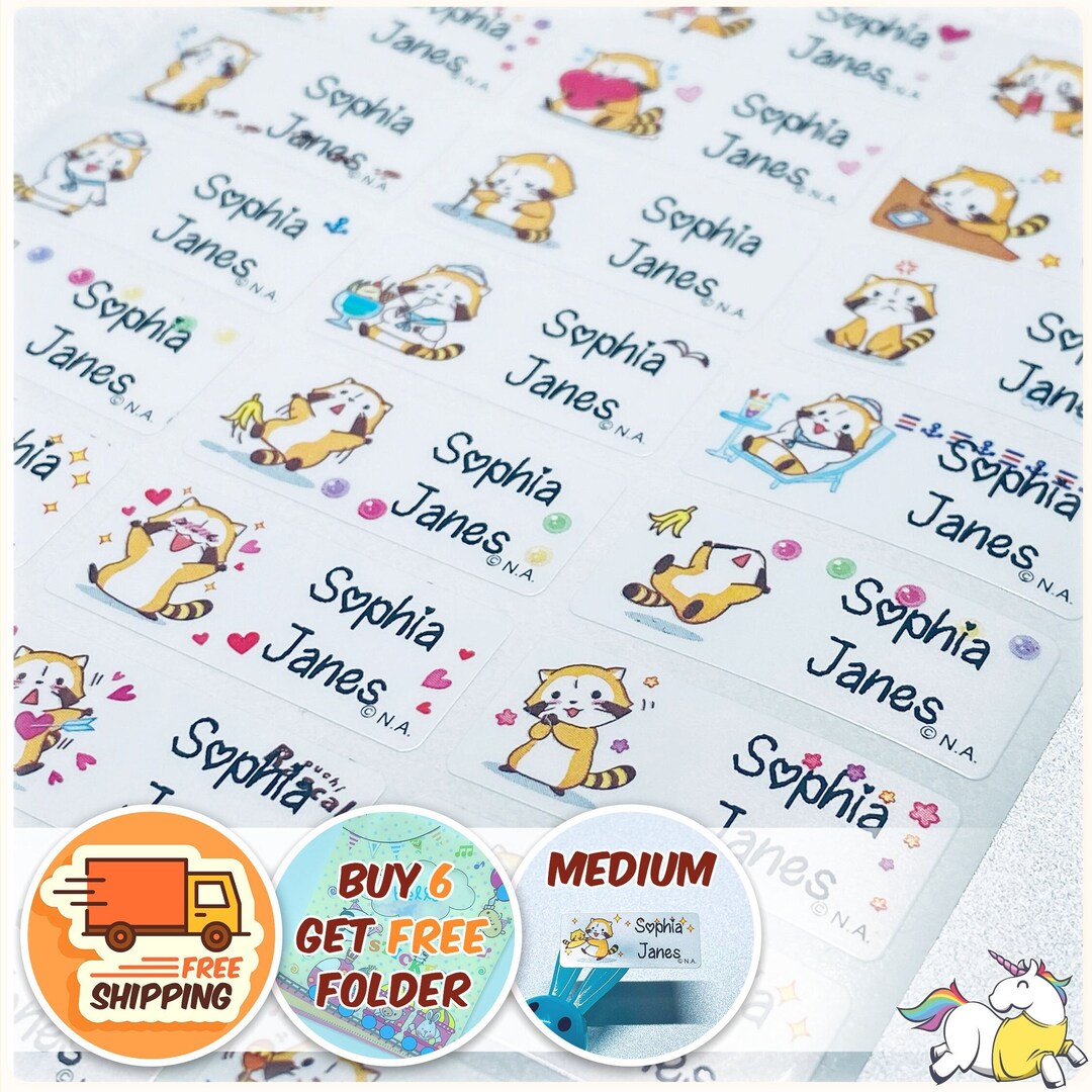 Cute Raccoon Waterproof Name Stickers Daycare Labels Personalized Name ...
