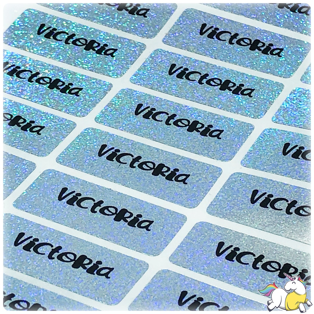 Silver Glitter Waterproof Name Stickers, Daycare Labels, Personalized ...