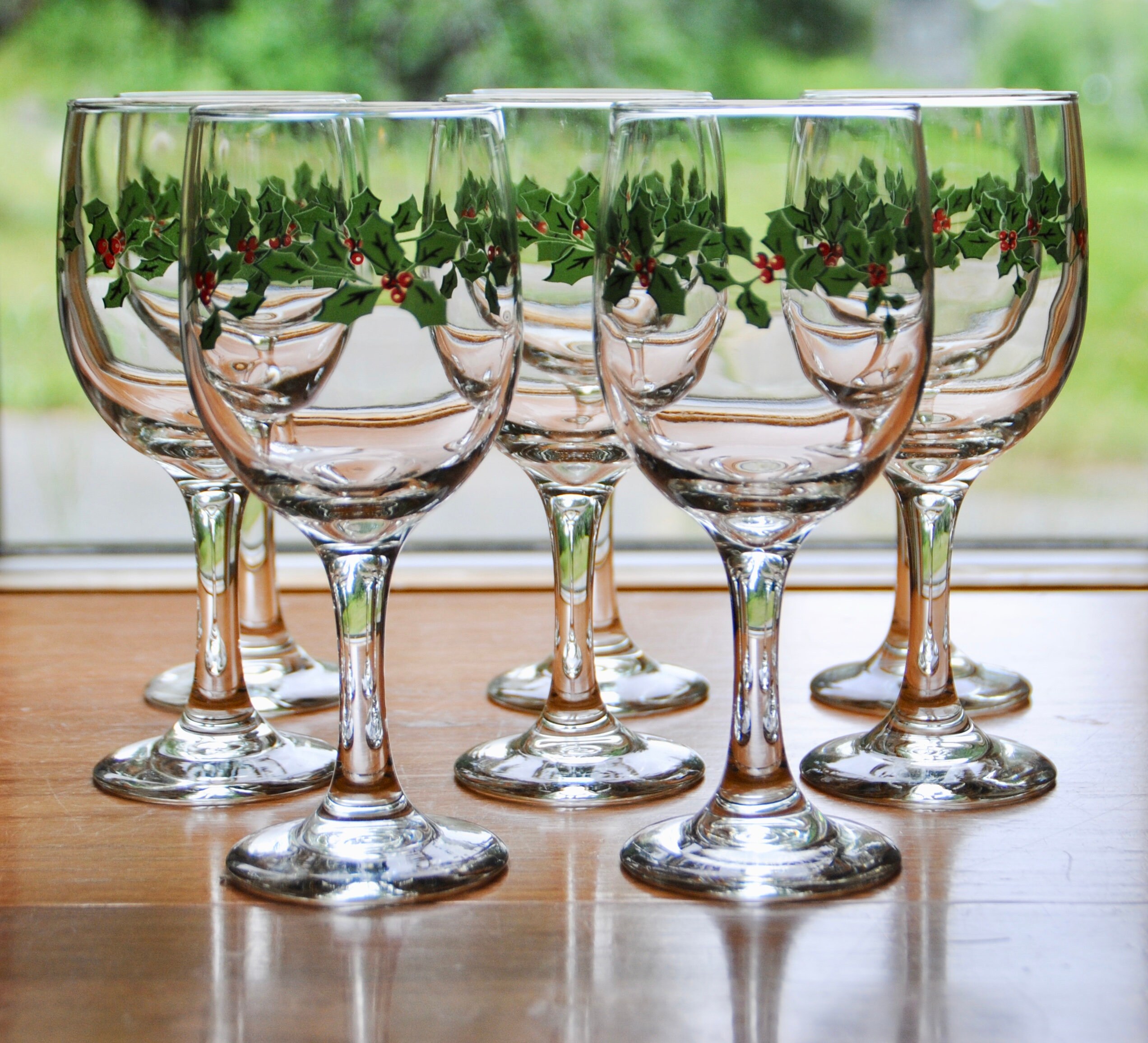 Holiday Stemware Set of 8 Vintage Holly Wine Glasses Holiday - Etsy UK