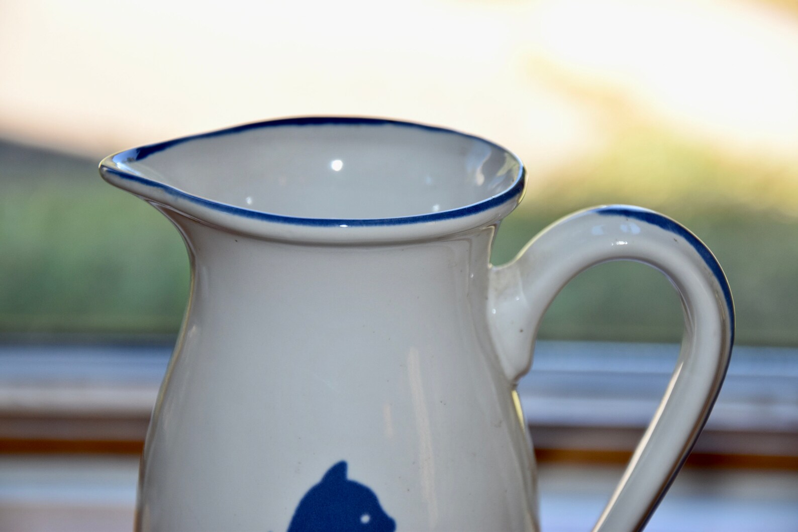 Ceramic Cat Pitcher, Country Blue Ceramic Cat Pitcher, Vintage Cat ...