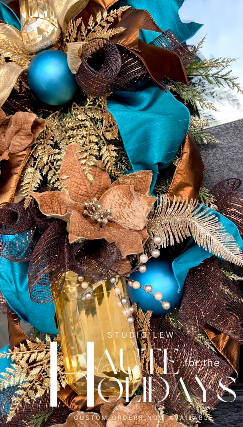 Teal and Gold Holiday Glam Swag - Etsy
