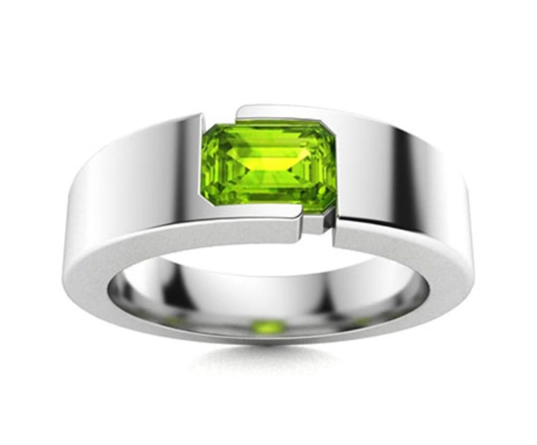6x8 Octagon Cut Peridot Gemstone Mens Ring 925 Sterling Silver ...
