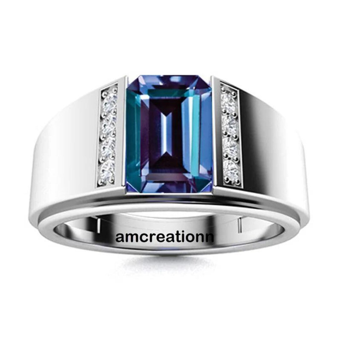 AAA Alexandrite Octagon Gemstone Man Ring in 925 Sterling Silver ...