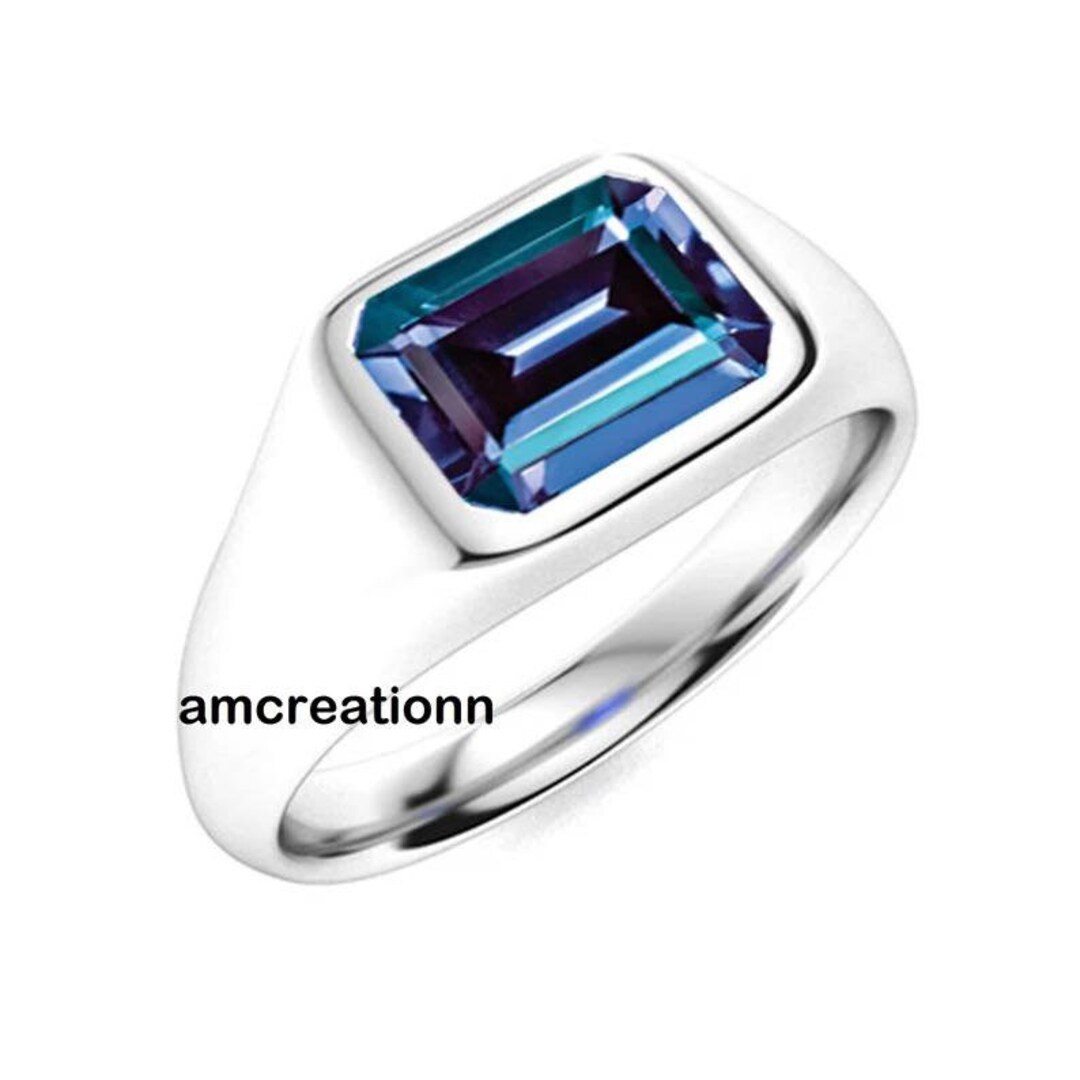6x8mm Emerlad Cut Alexandrite Gemstone Ring for Man 925 Sterling Silver ...
