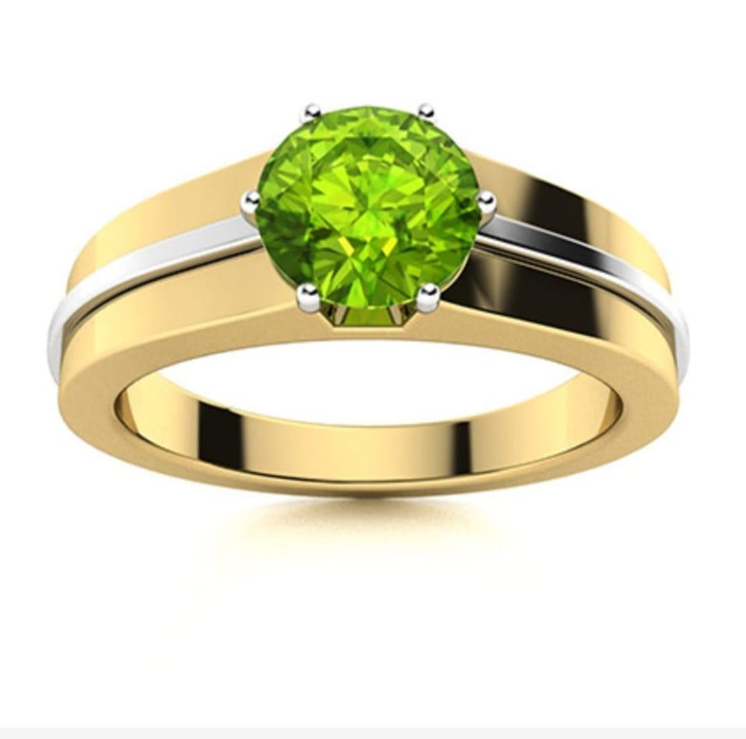 Natural Peridot Gemstone Mens Ring: 925 Silver & 18k Gold, Art Deco ...
