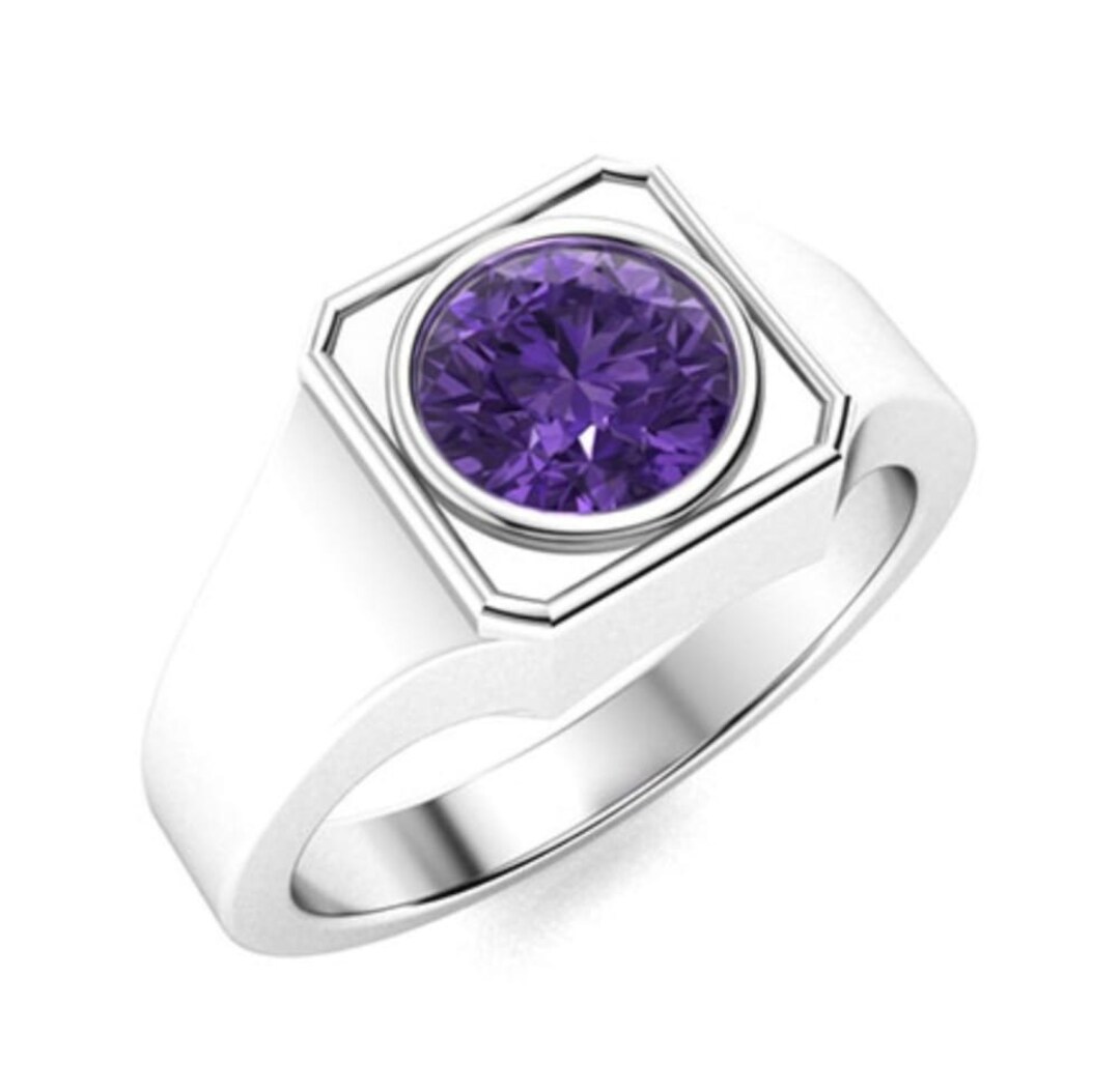 7mm Round Amethyst Gemstone Ring for Him AAA Quality Gemstone Ring ...