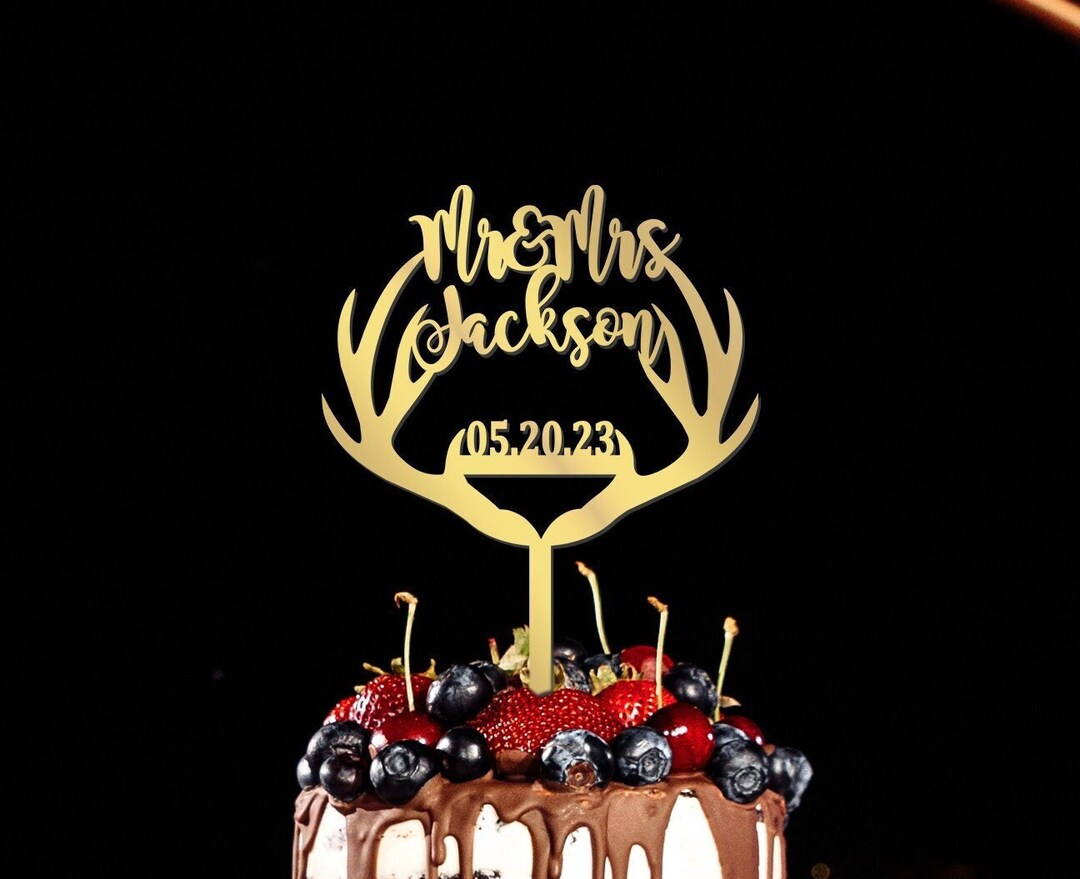 Country Wedding Cake Topper, Antler Cake Topper, Rustic Anniversary ...