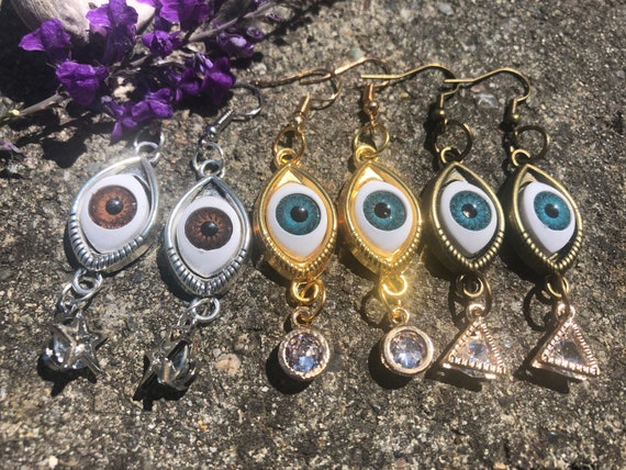 1 Pair Creepy And Cryptic Evil Eye And Crystal Charm Earrings | Etsy