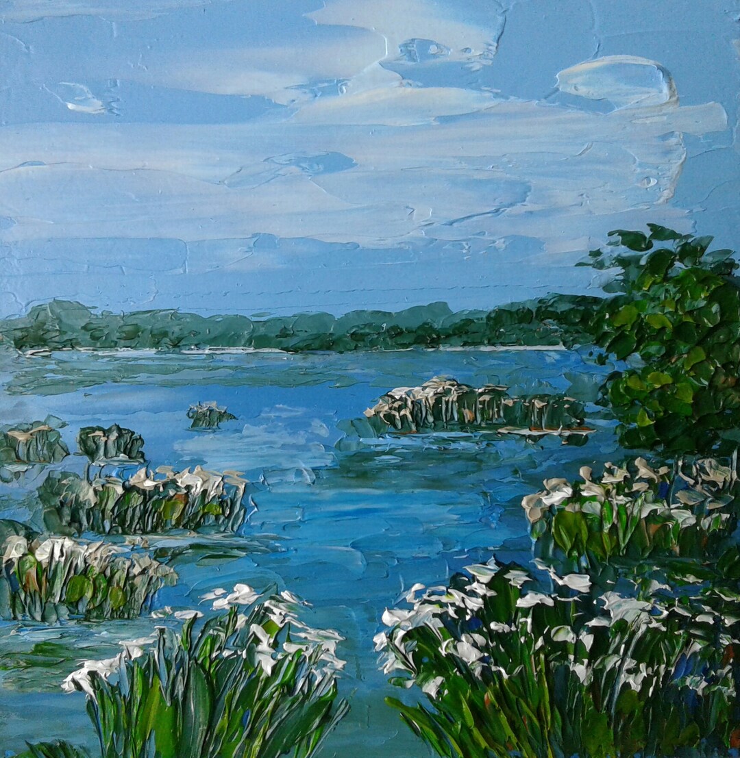 Original Impasto Marsh Oil Painting: South Carolina Spider Lilies ...