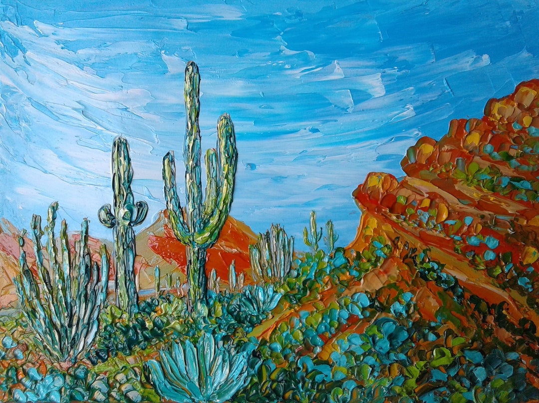 Saguaro Cactus Landscape Oil Painting Original: Arizona Desert, Sonora ...
