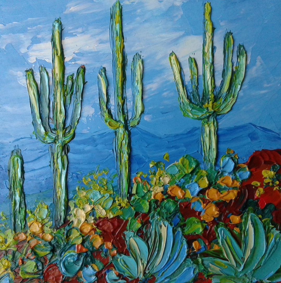 Original Saguaro Cactus Oil Painting: Arizona Desert Landscape Art - Etsy