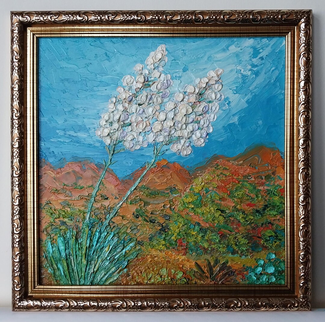 Yucca Painting Framed Mini Art New Mexico Desert Oil Painting Original ...