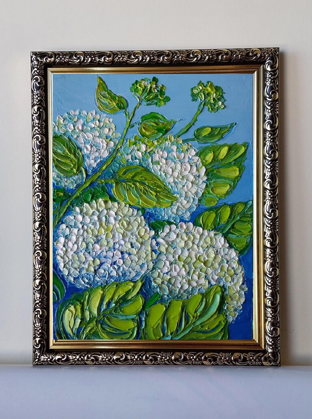 White Hydrangea Oil Painting Original Hydrangea Flowers Wall Art White ...