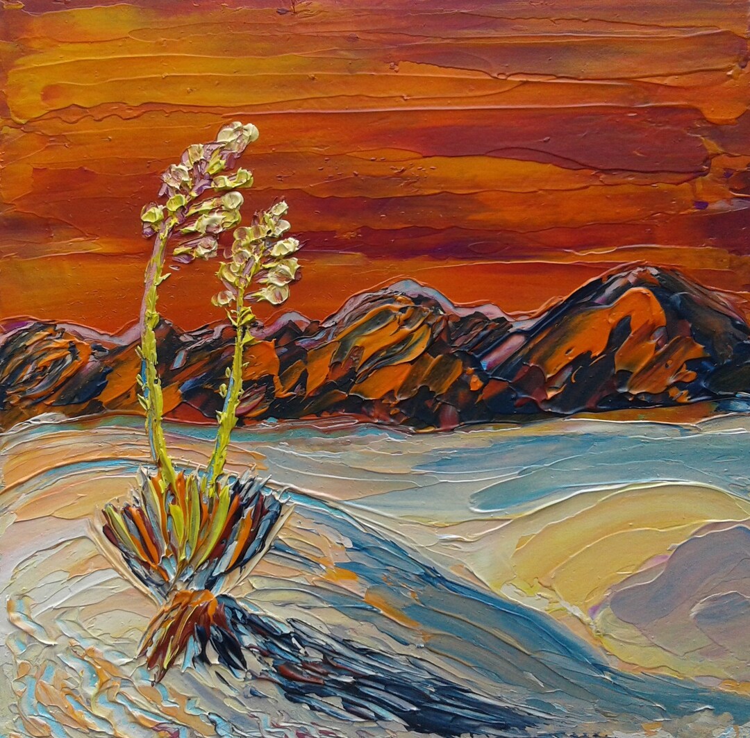 Yucca Art New Mexico Desert Sunset Oil Painting Original White Sands ...