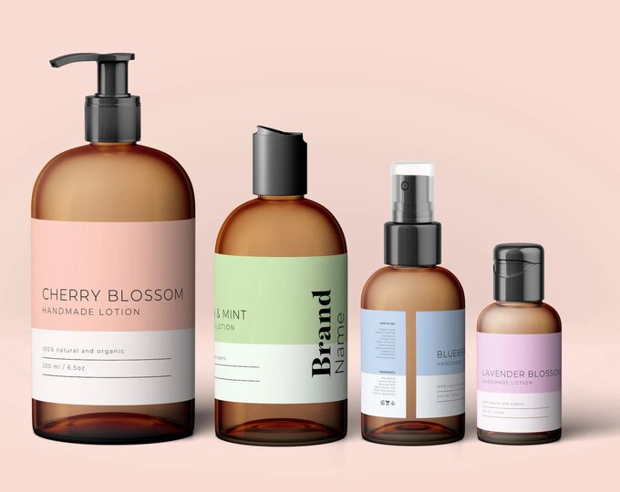 Fully Editable Body Product Label Template 4 Sizes DIY Elegant Cosmetic ...