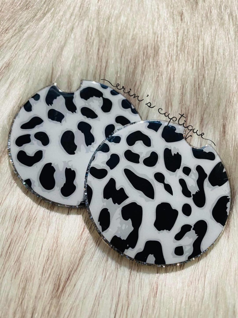 Snow Leopard Car Coasters Black and White Leopard Snow | Etsy