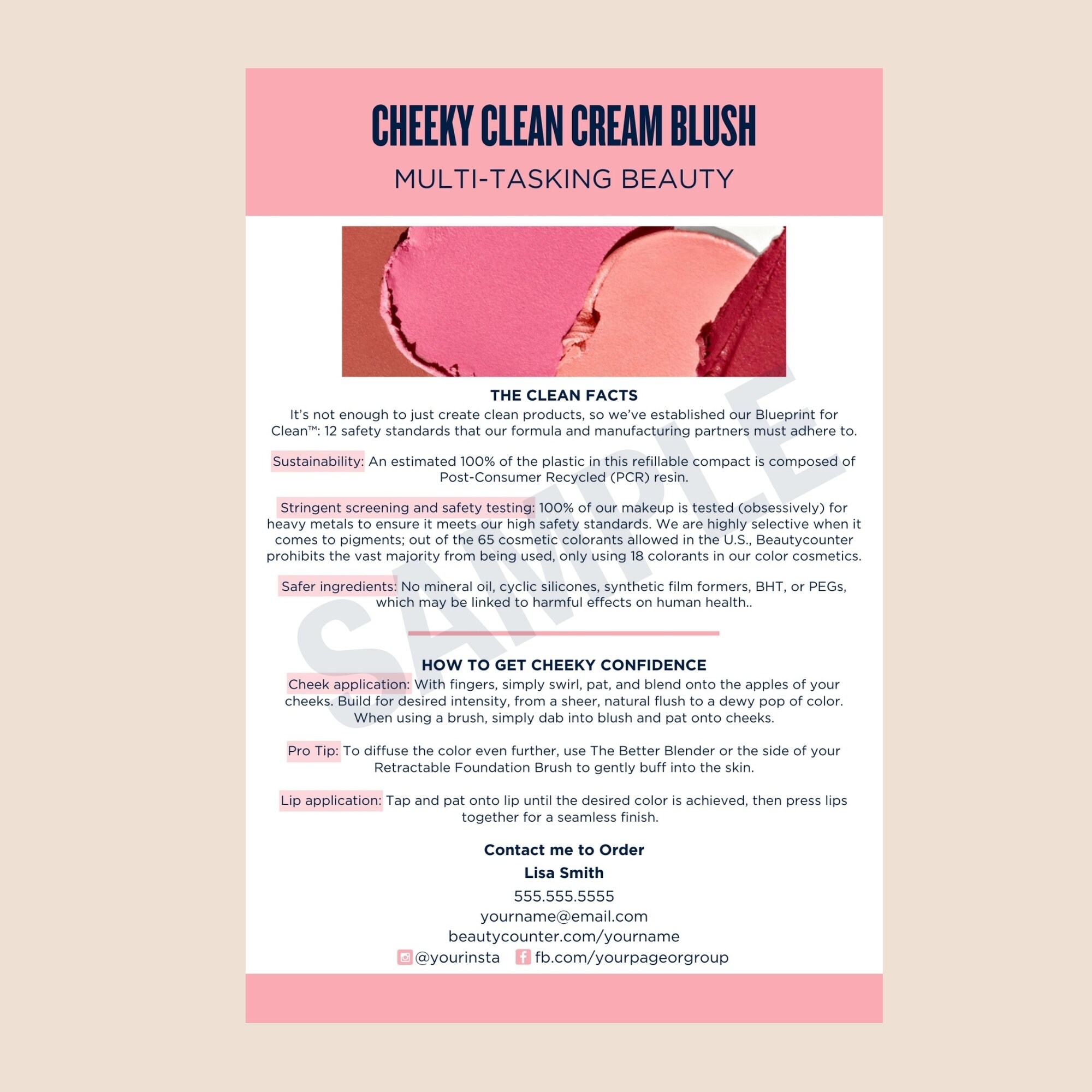 Wall Hangings Beautycounter Cheeky Clean Blush Personalized Tip Card ...