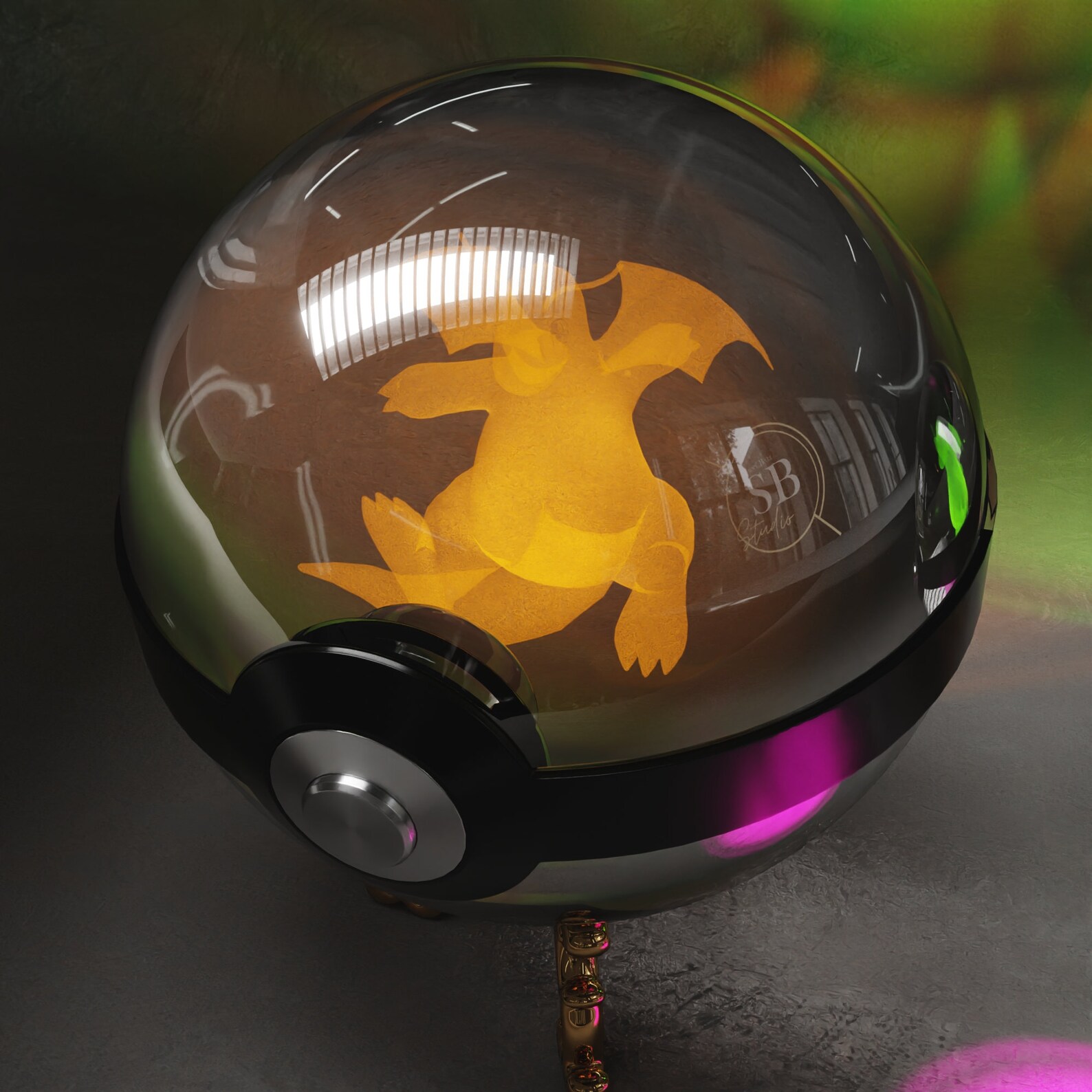 Shiny Ball Crystal Pokeball Dragonite Pokemon personal | Etsy