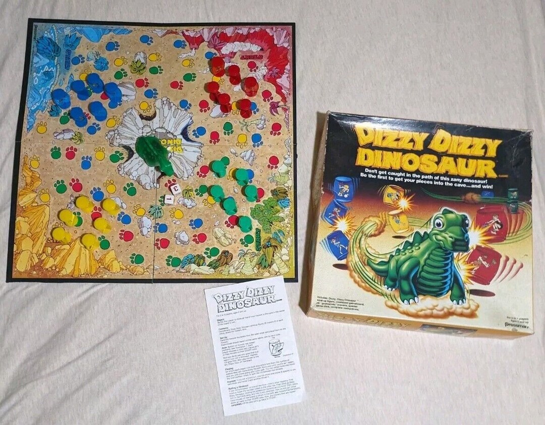 Vintage 1987 Dizzy Dizzy Dinosaur Board Game Pressman COMPLETE Wind up ...