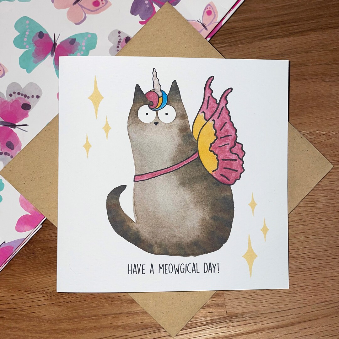 Cat Birthday Card, Funny Cat Card, Birthday Card, Have a Meowgical Day ...