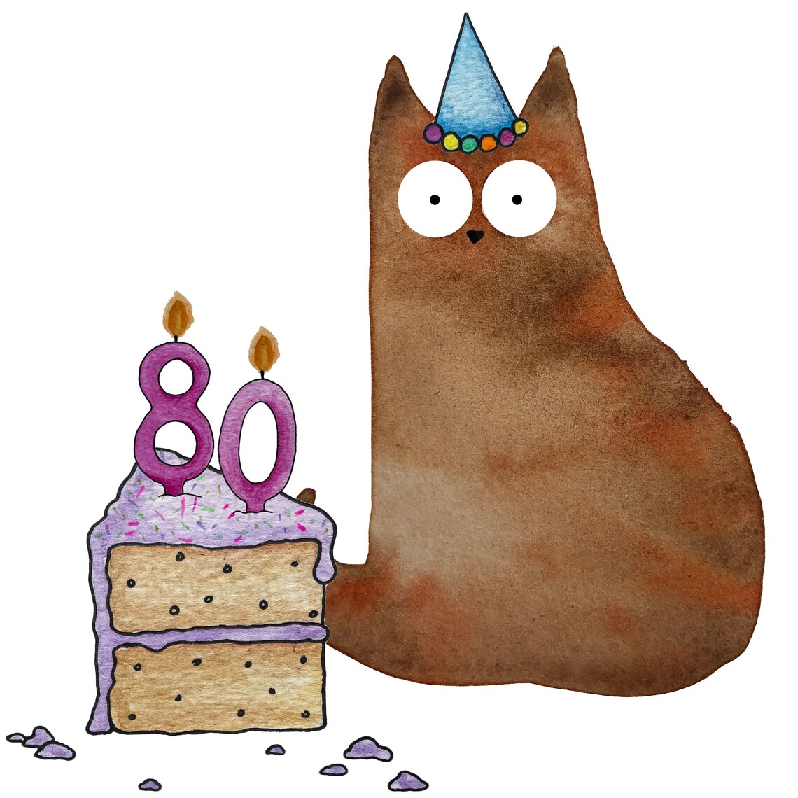 80th Birthday Card 80th Birthday Cat Card Cat Birthday Card - Etsy