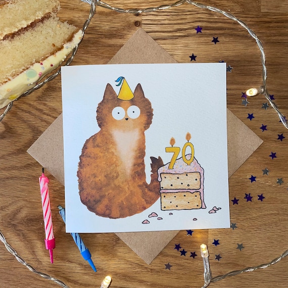 70th Birthday Card 70th Birthday Cat Card Cat Birthday Card - Etsy