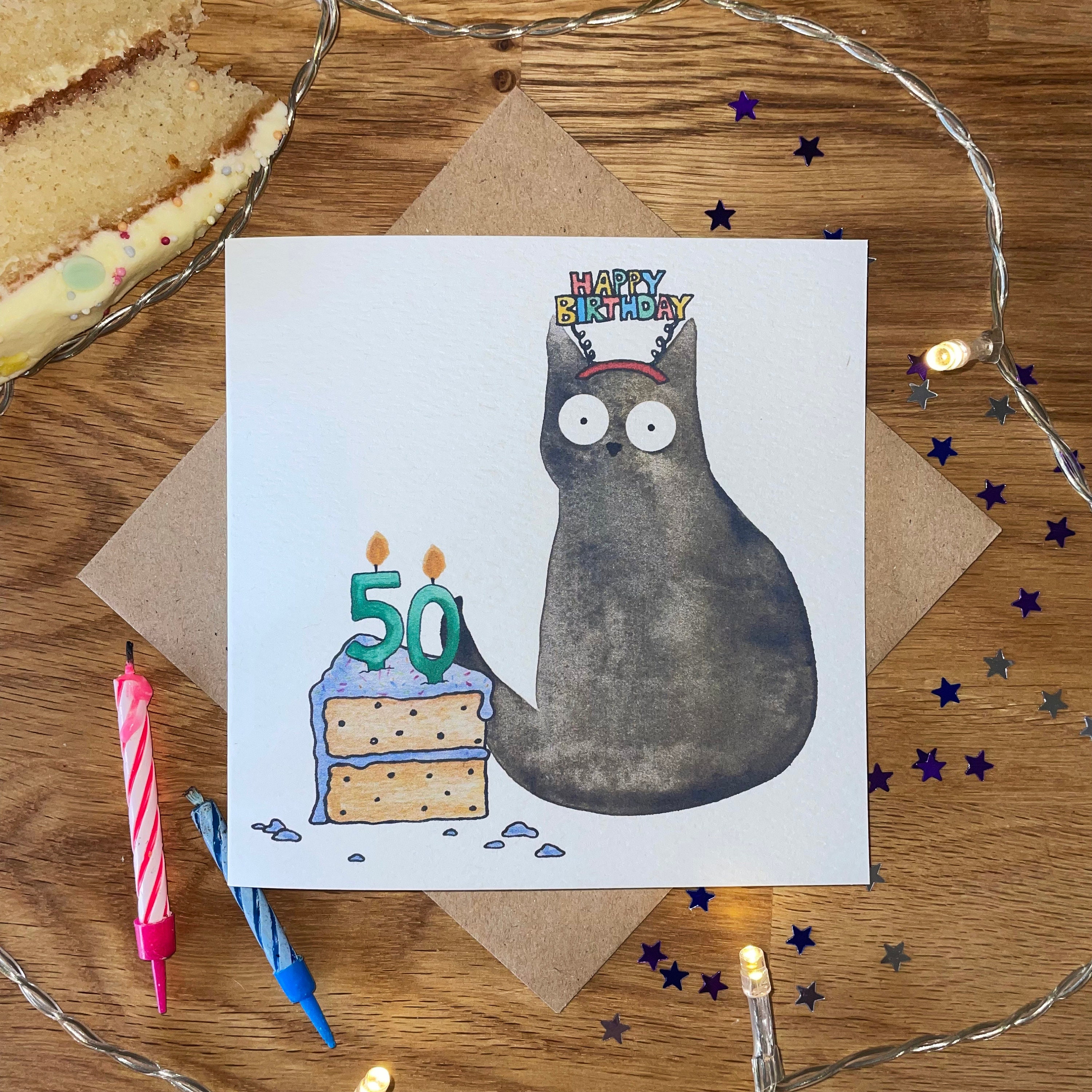 50th Birthday Card 50th Birthday Cat Card Cat Birthday Card - Etsy UK