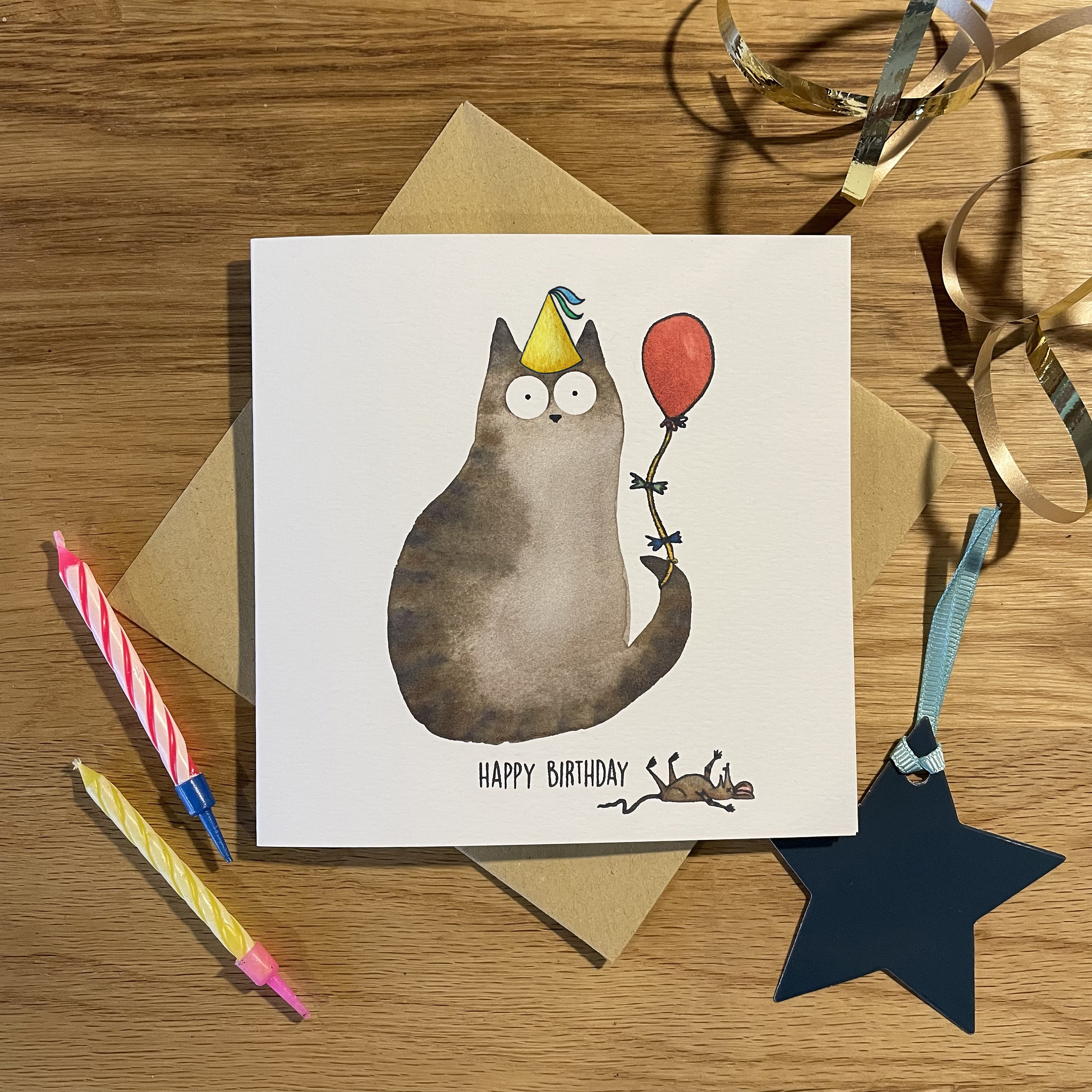 Cat Birthday Card Funny Birthday Card Mouse Present. - Etsy