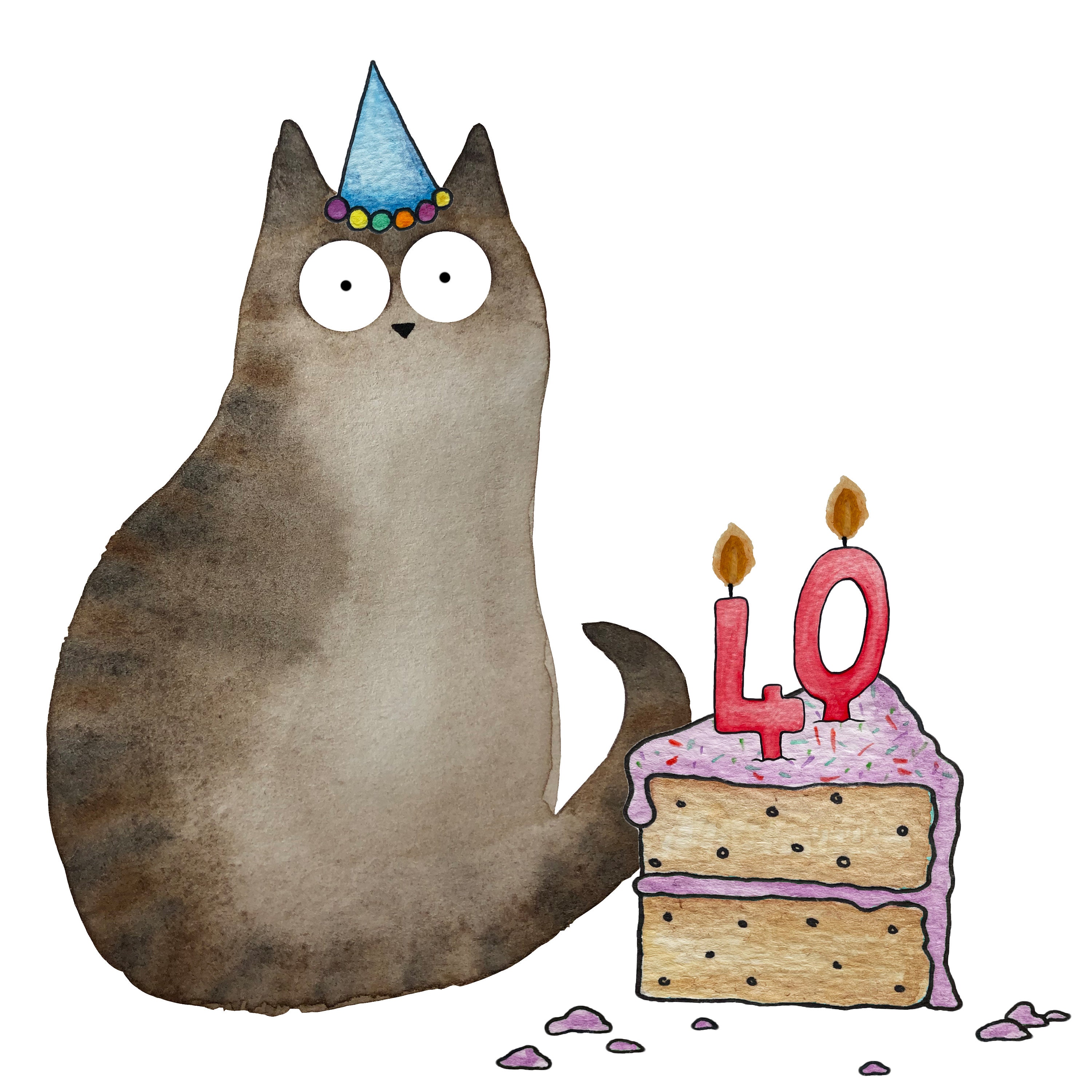 40th Birthday Card 40th Birthday Cat Card Cat Birthday Card - Etsy UK